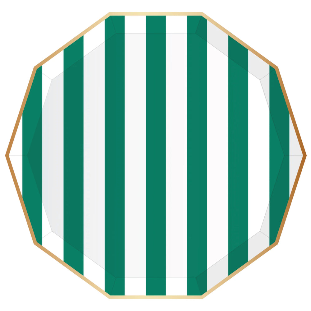 Emerald Green Cabana Striped Dinner Plates 8ct | The Party Darling
