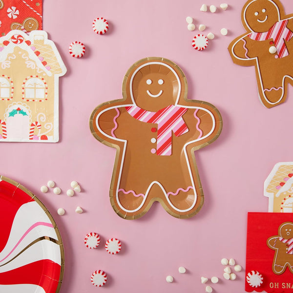 Pink & Red Scarf Gingerbread Man Dessert Plates | The Party Darling