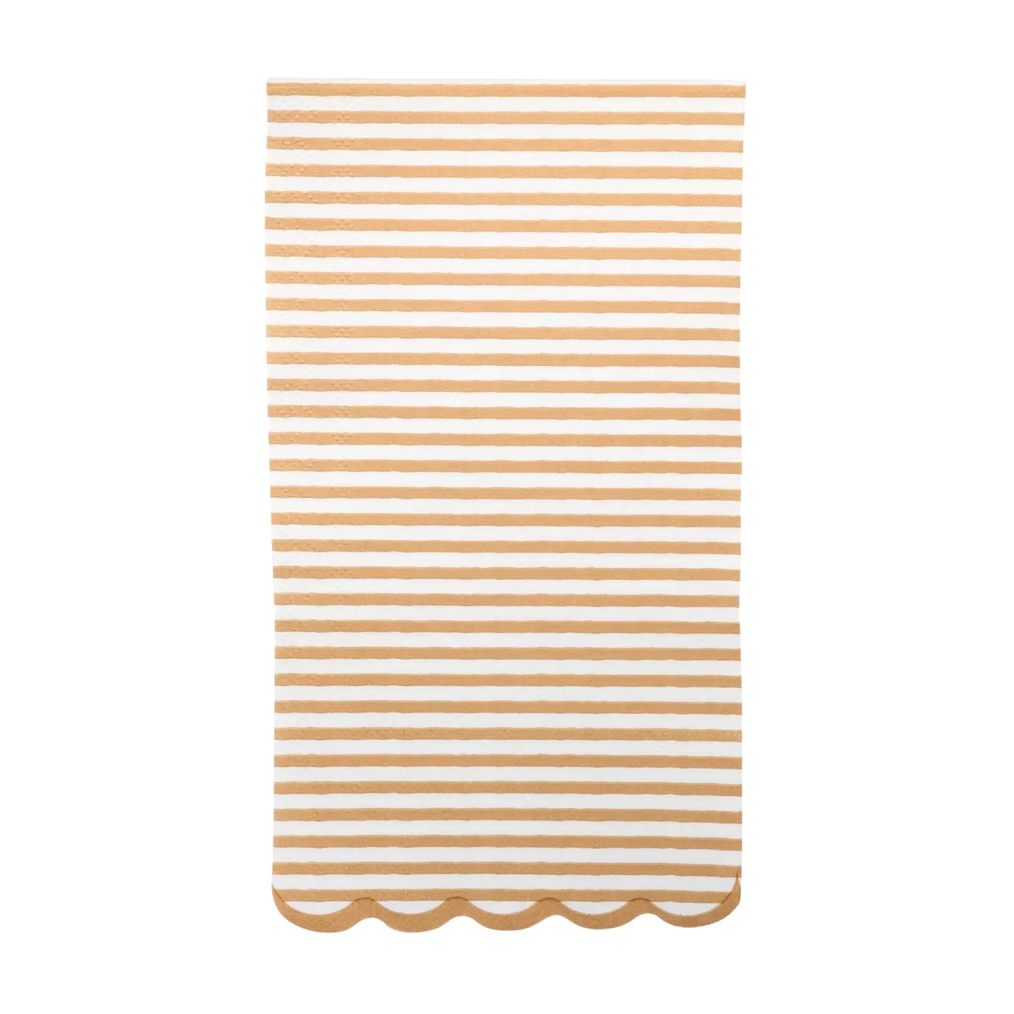 Tan Striped Guest Towels 24ct – Scalloped Gold Foil Napkins