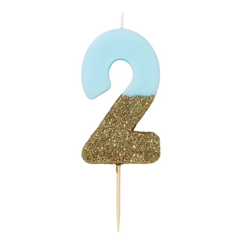 Blue and Gold Glitter Dipped Number Candle | The Party Darling