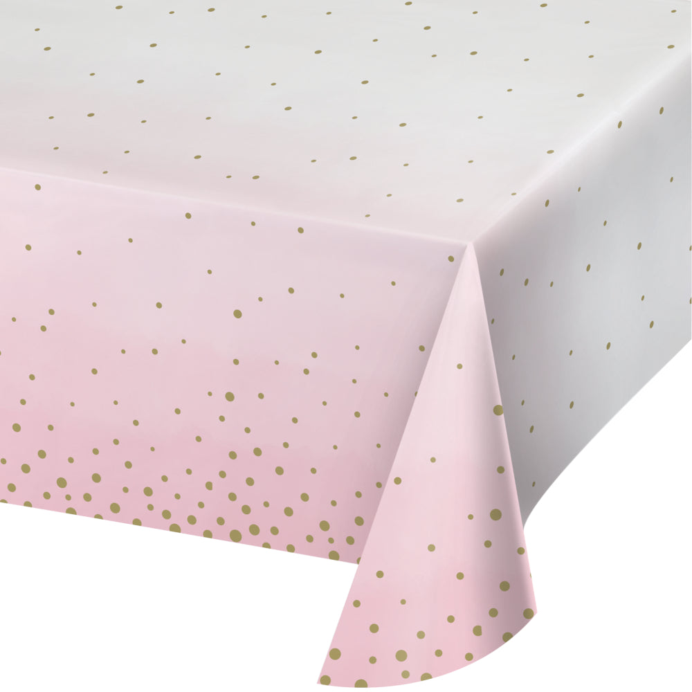 Pink and Gold Plastic Table Cover 54" x 102" | The Party Darling