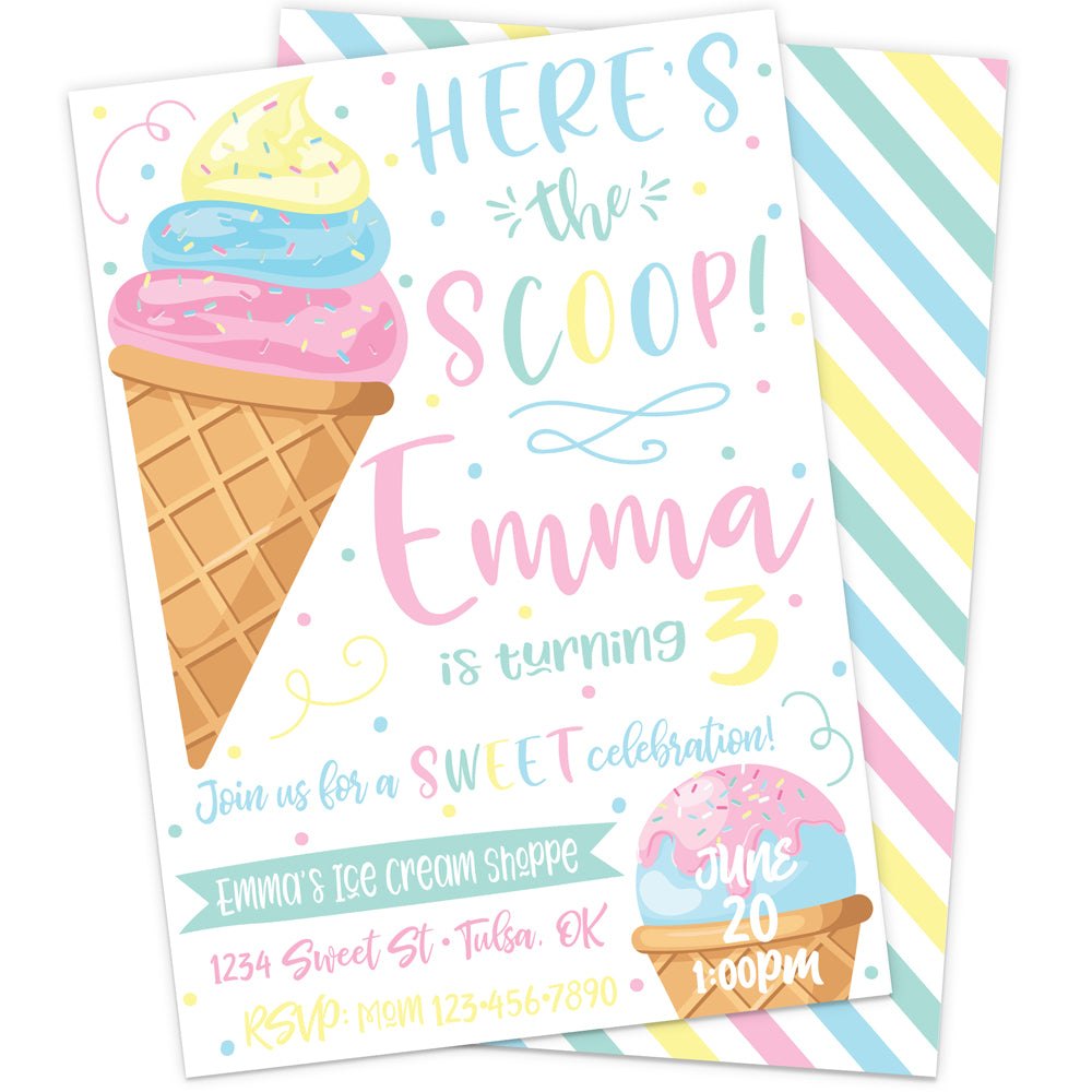 Here's the Scoop Ice Cream Party Invitation | The Party Darling