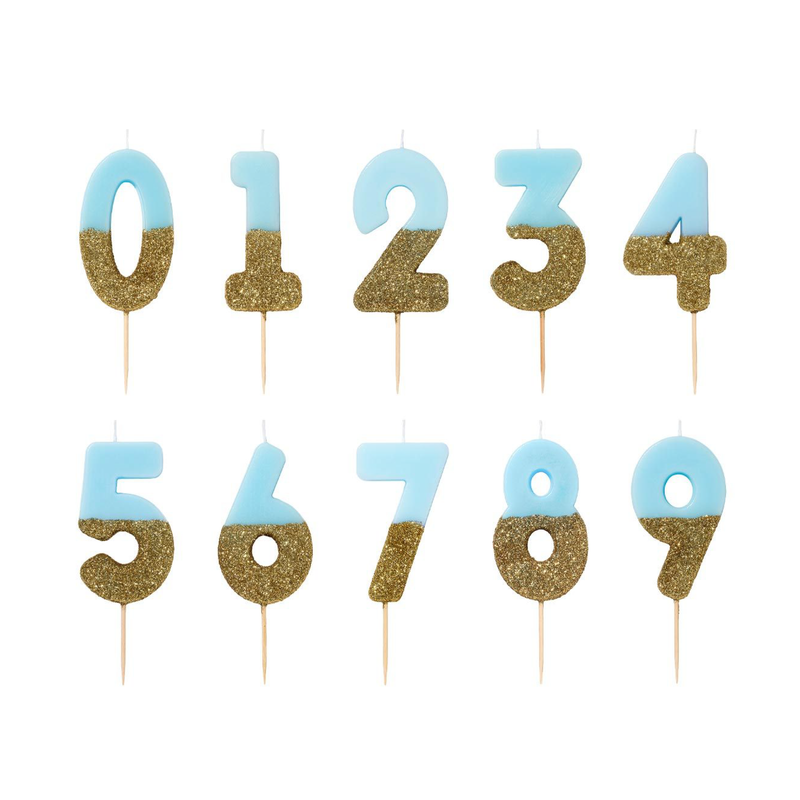 Blue and Gold Glitter Dipped Number Candle | The Party Darling
