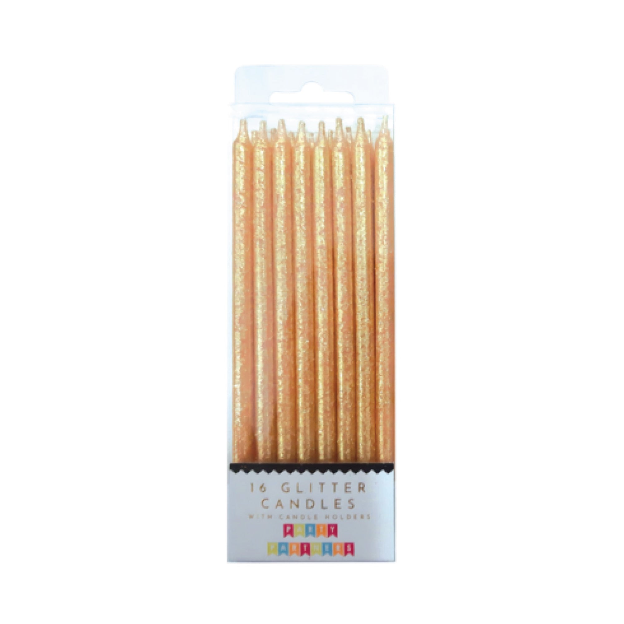 Tall Gold Glitter Birthday Candles 16ct | The Party Darling